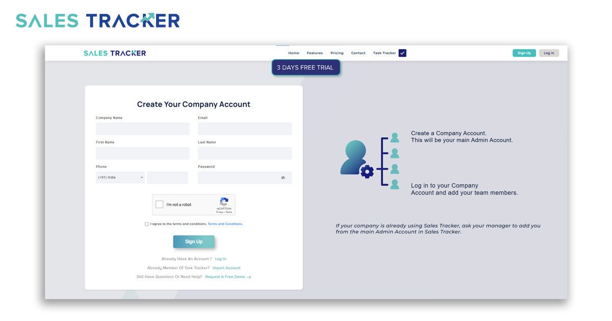 Sign Up Now | Sales Tracker
